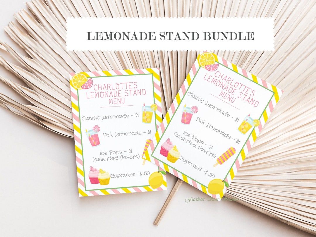 Lemonade Stand Bundle, Lemonade Stand Sign, Lemonade Stand Menu, Kids ...