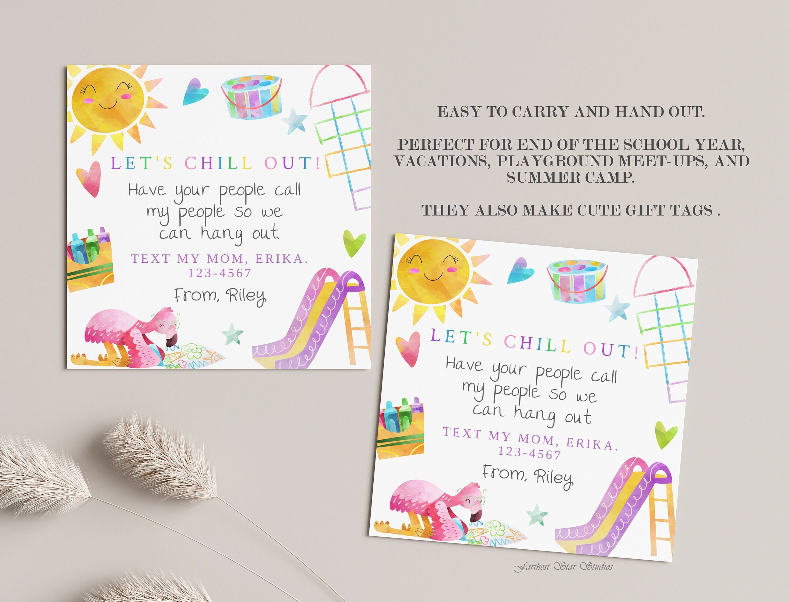 Playground Playdate Cards, Summer Play Date Card, Printable End of ...
