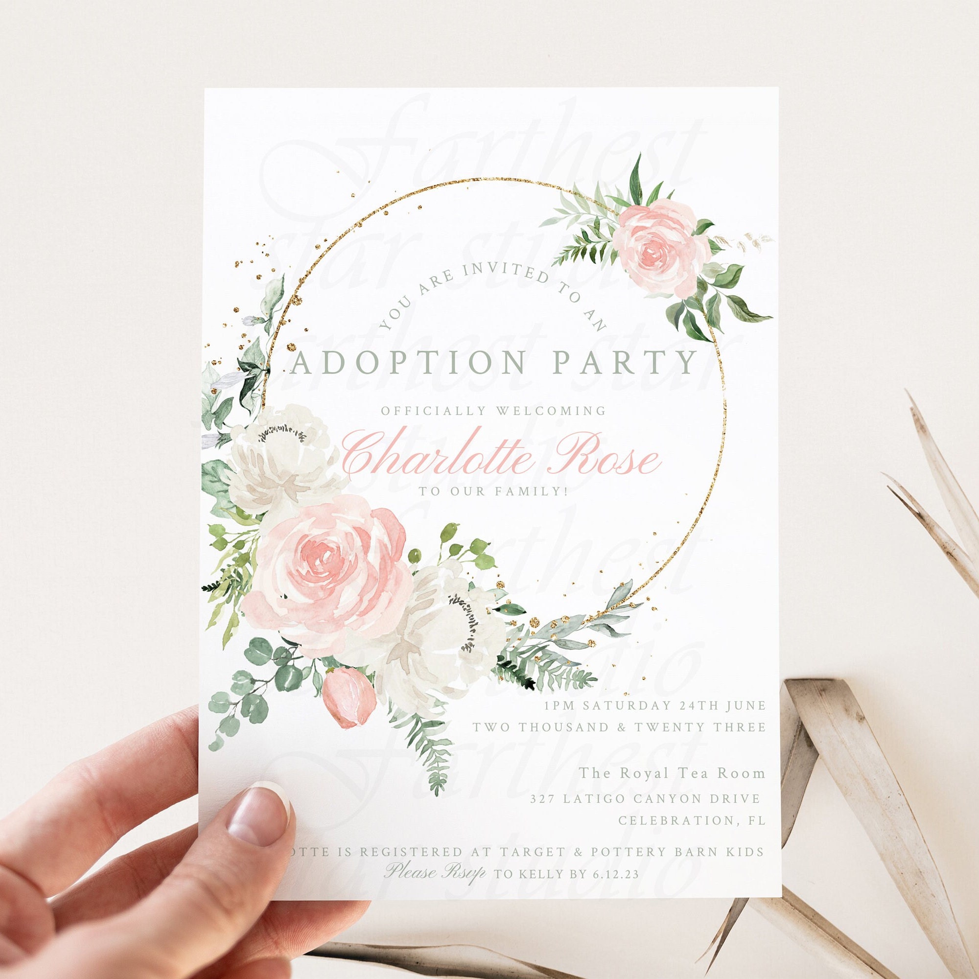 Blush Pink and Sage Green Adoption Invitation, Adoption Digital ...