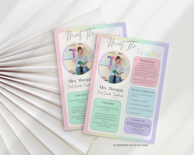 Meet the Teacher Pastel Rainbow, Teacher About Me Template, All About ...
