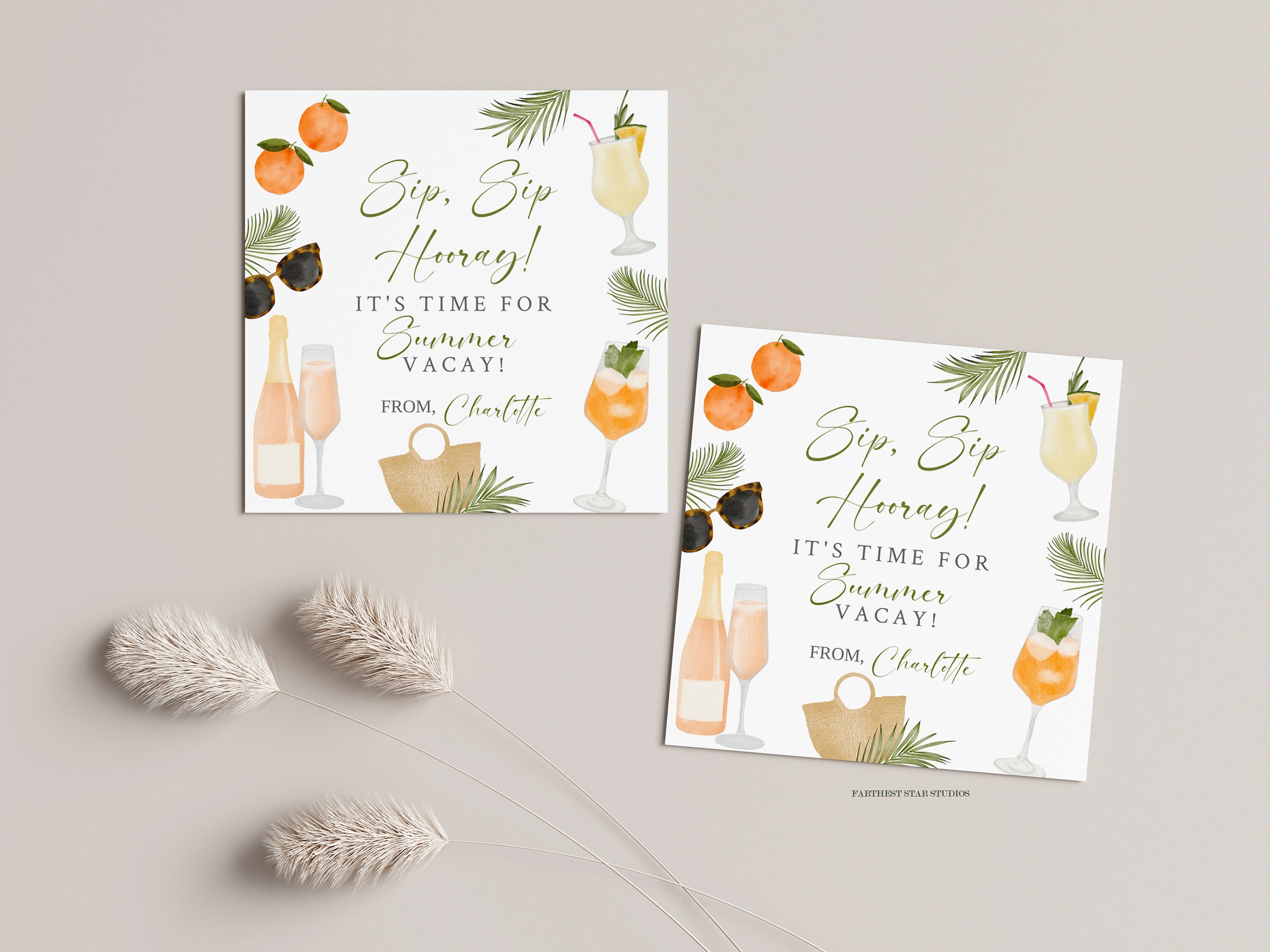 Sip Sip Hooray Summer Teacher Appreciation Tags or Sticker, End of Year ...