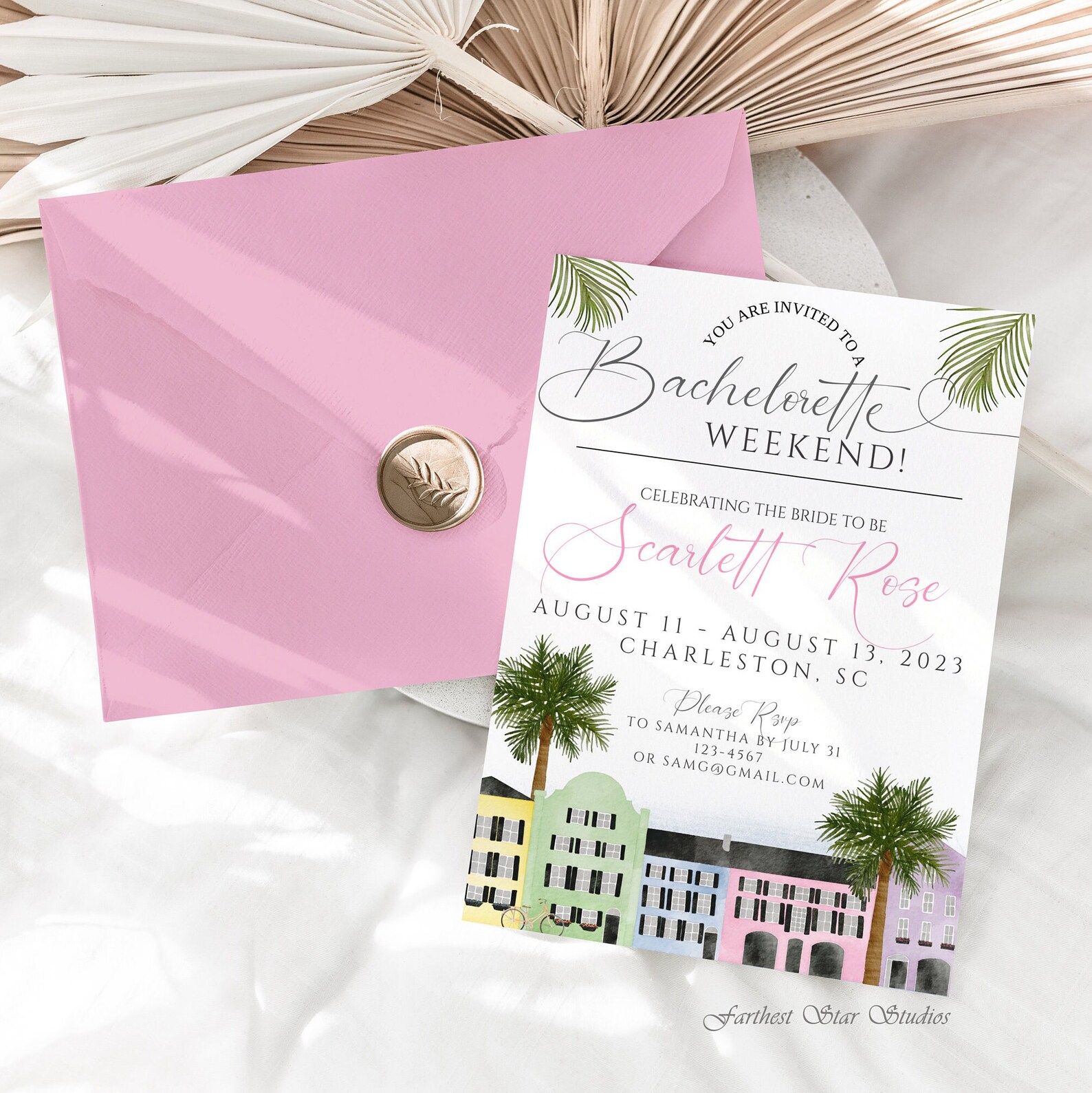 Charleston Bachelorette Party Invitation With Itinerary Beach - Etsy