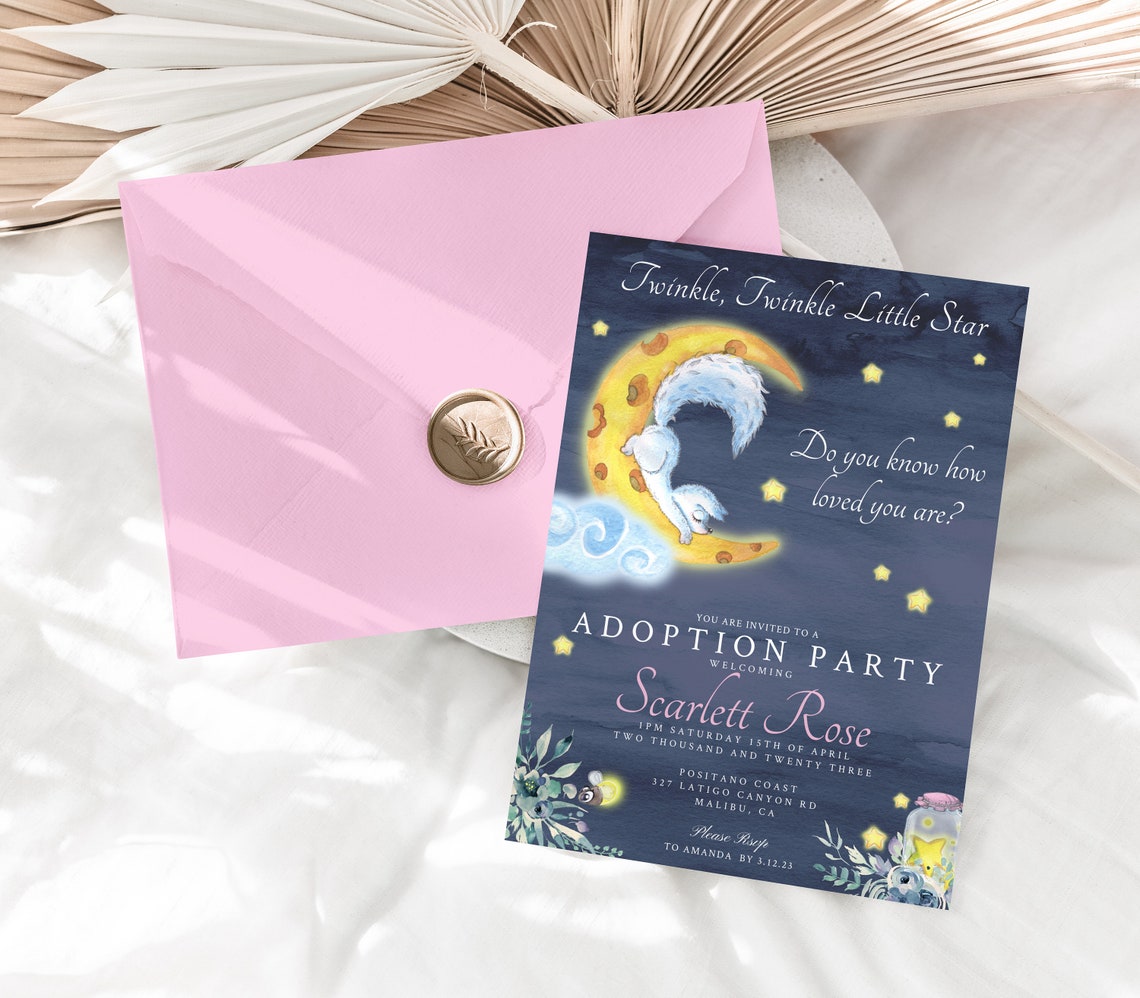 Twinkle, Twinkle Little Fox Adoption Party Invitation, Dusty Blue ...