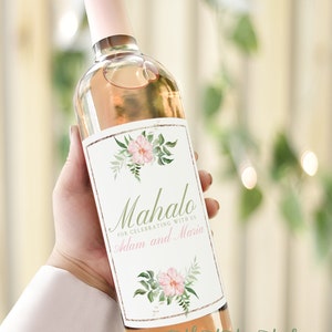 Custom Mahalo Wine Label, Blush and Sage Wine Label, Wine Bottle Label ...