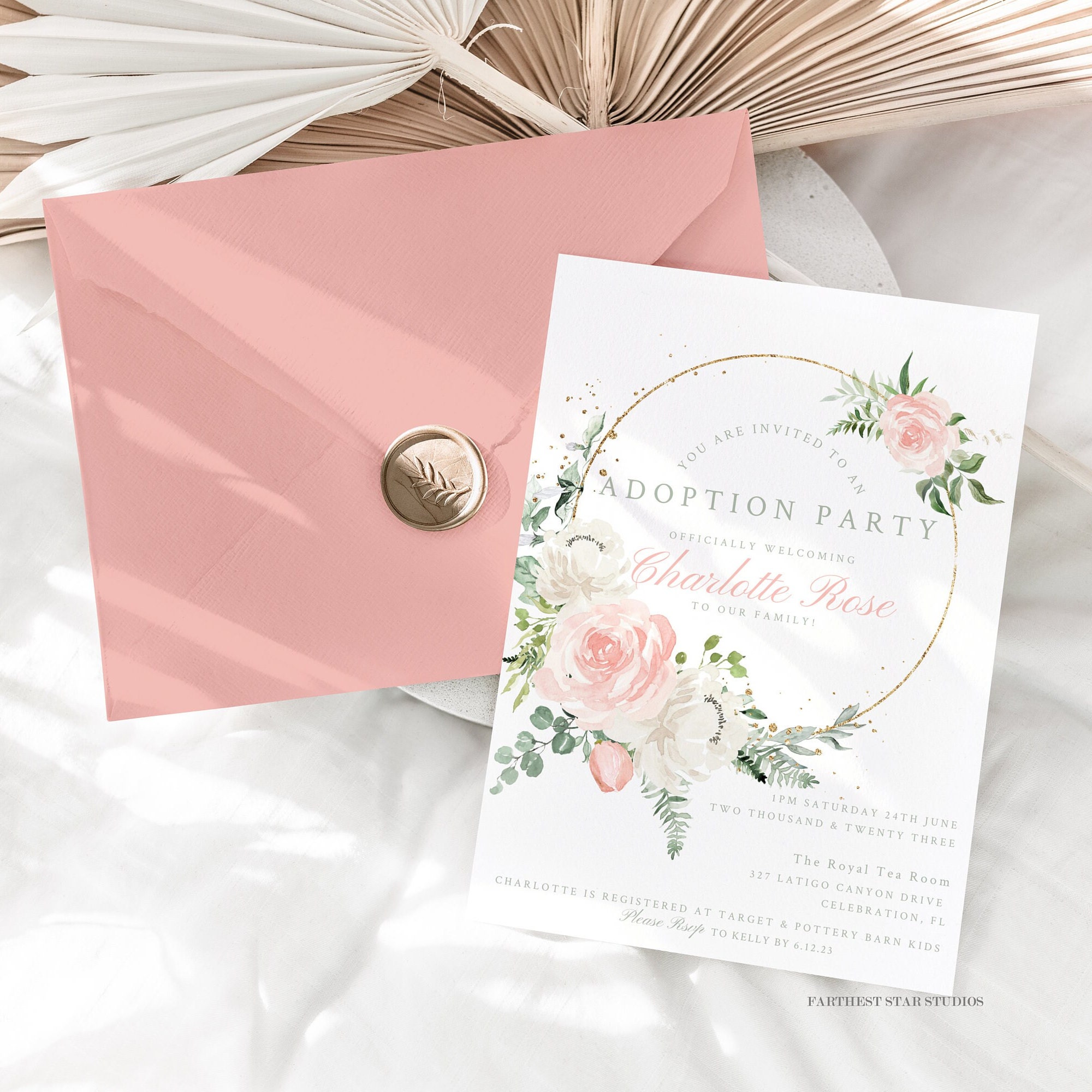 Blush Pink and Sage Green Adoption Invitation, Adoption Digital ...