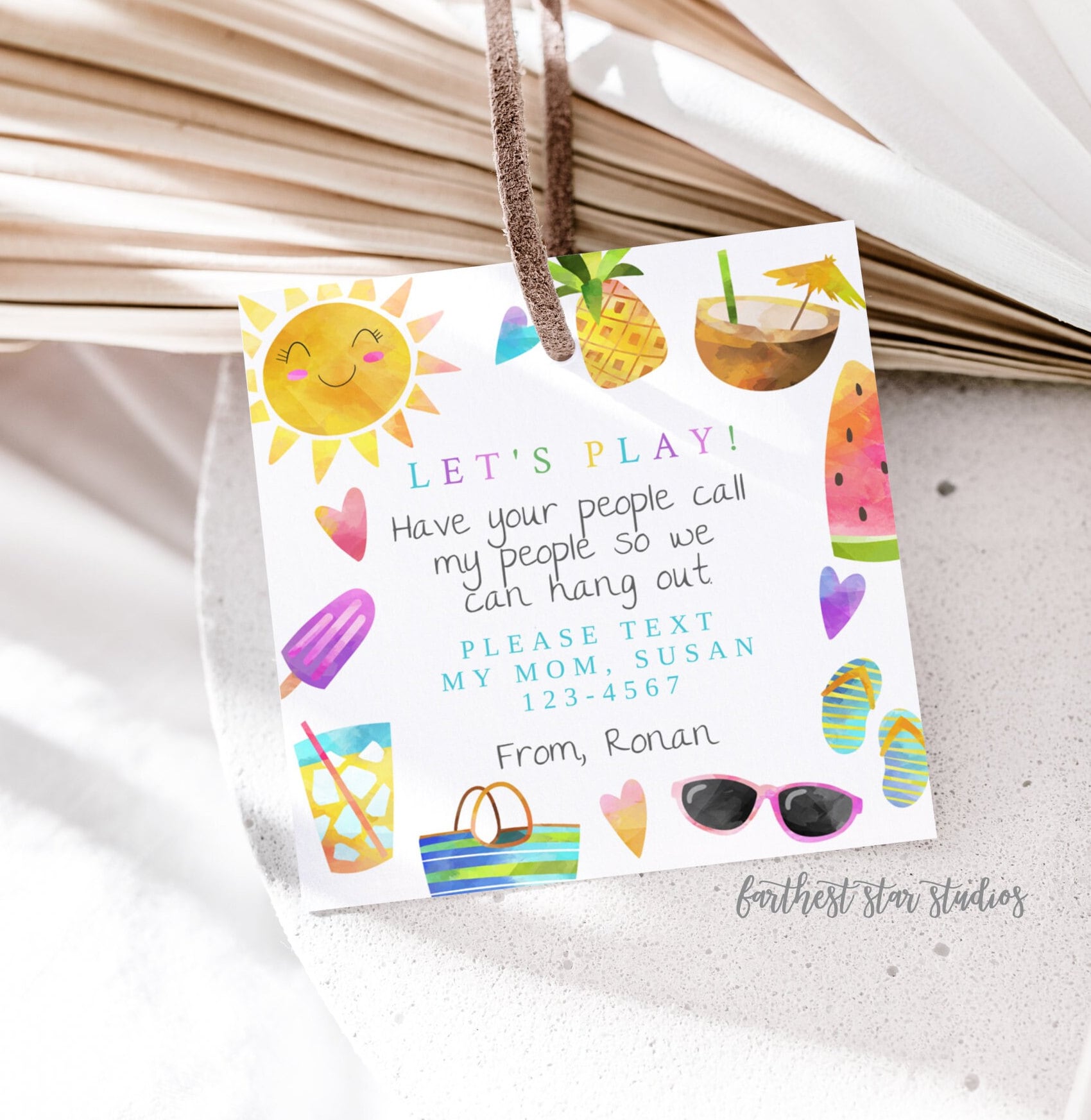 Summer Playdate Cards, Summer Play Date Card, Printable End of School ...