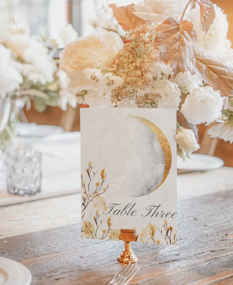 Celestial Golden Moon Table Numbers - Printable Celestial Wedding Decor ...