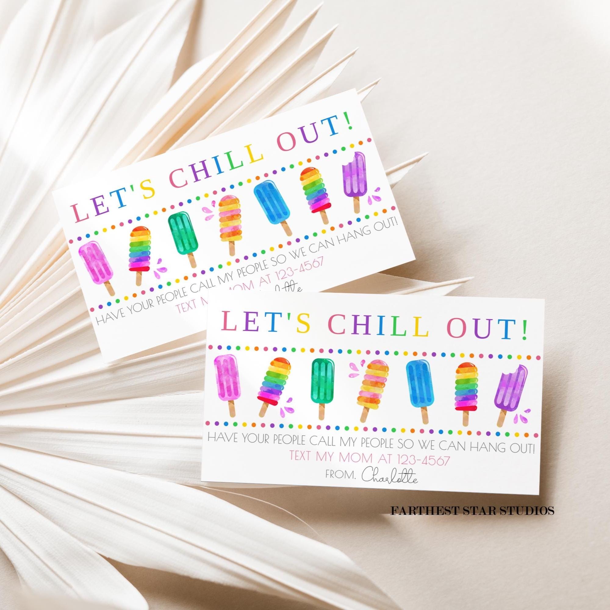Summer Playdate Cards, Summer Play Date Card, Printable End of School ...