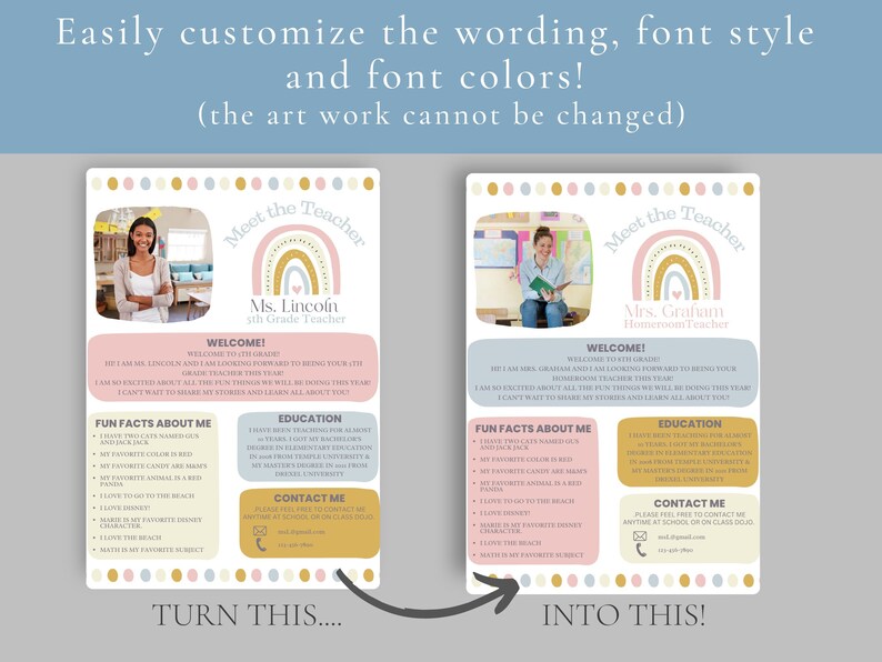 Rainbow Meet the Teacher Flyer, All About My Teacher Template, Editable ...