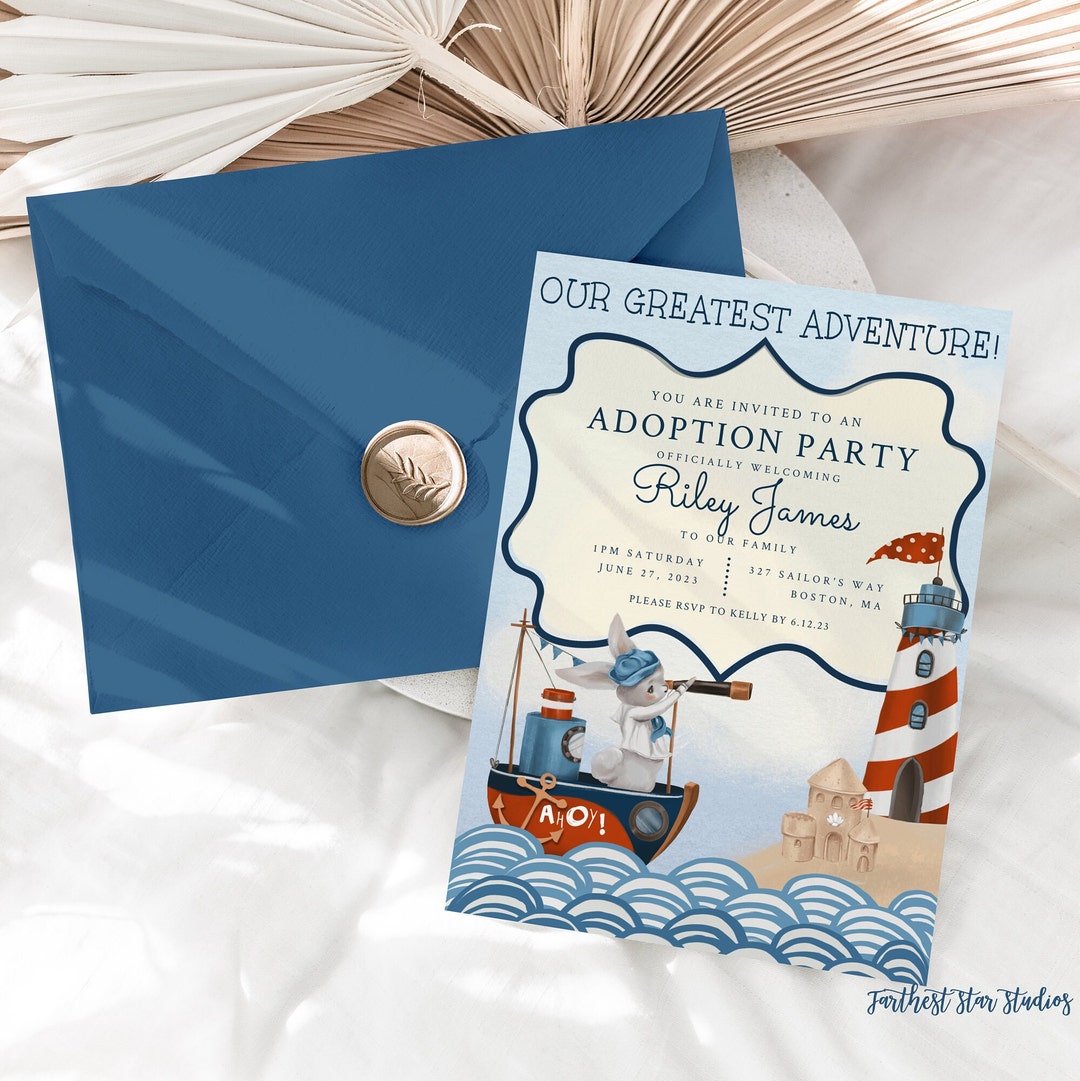 Our Greatest Adventure Adoption Invitation - DIY Nautical Invitation ...