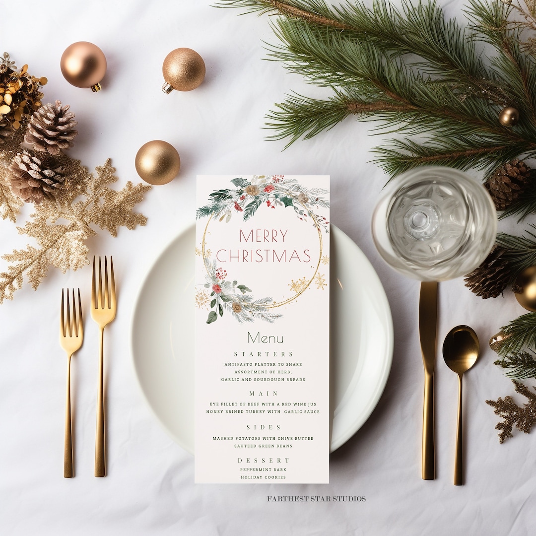 Christmas Dinner Menu, Holiday Bakery Menu, Minimalist Winter Menu ...
