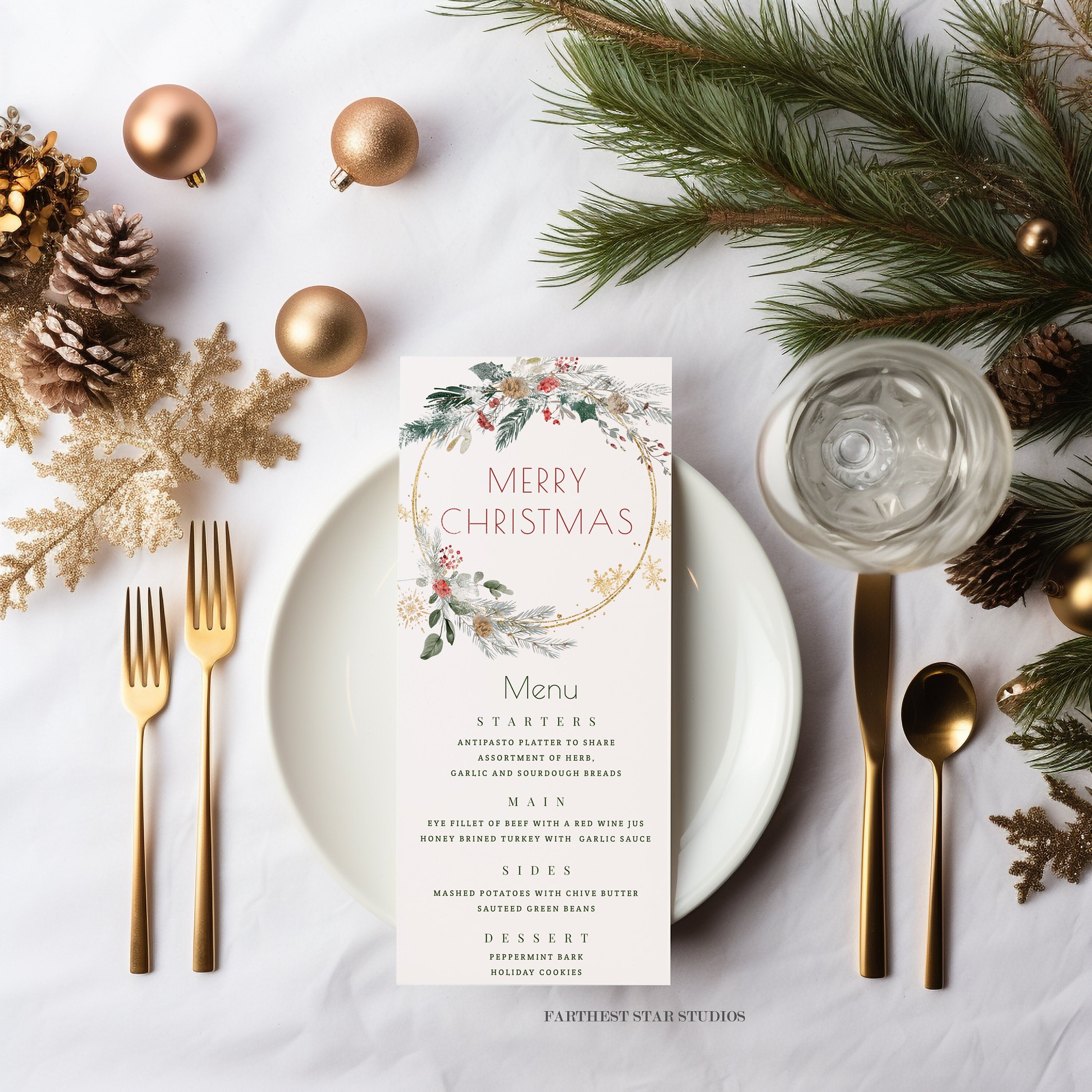 Christmas Dinner Menu, Holiday Bakery Menu, Minimalist Winter Menu ...