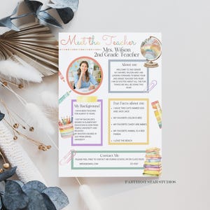 Boho Rainbow Meet the Teacher Flyer, All About My Teacher Template ...