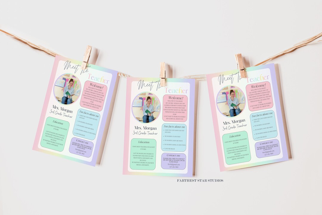 Meet the Teacher Pastel Rainbow, Teacher About Me Template, All About ...