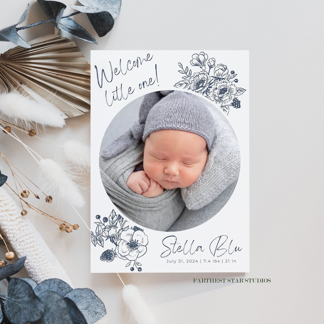 French Toile Birth Announcement, Adoption Day Digital Download, Photo ...