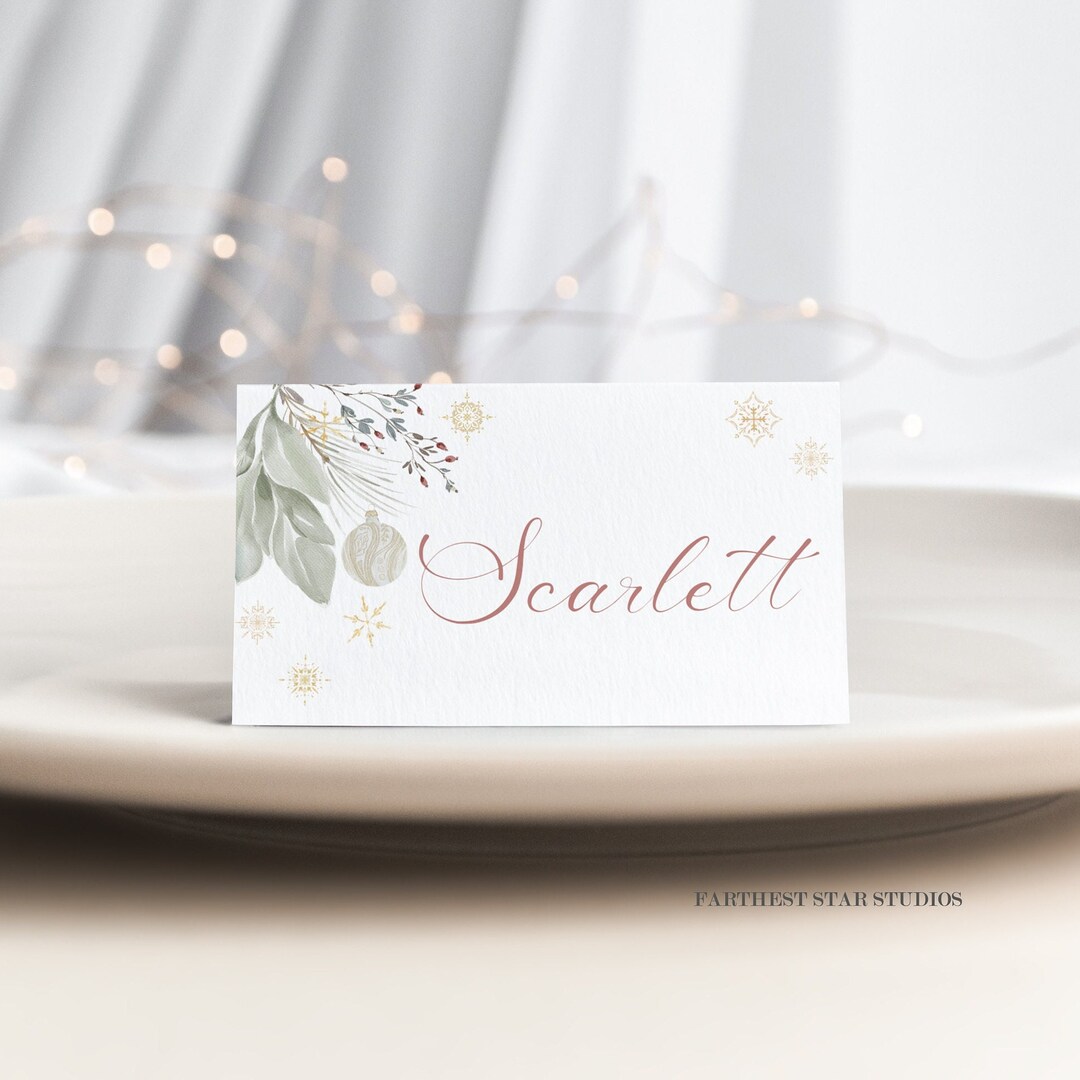 Holiday Name Cards, Winter Table Decor, Christmas Dinner Place Card ...