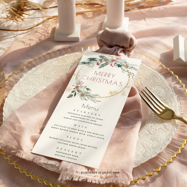 Christmas Dinner Menu Holiday Bakery Menu Minimalist Winter - Etsy