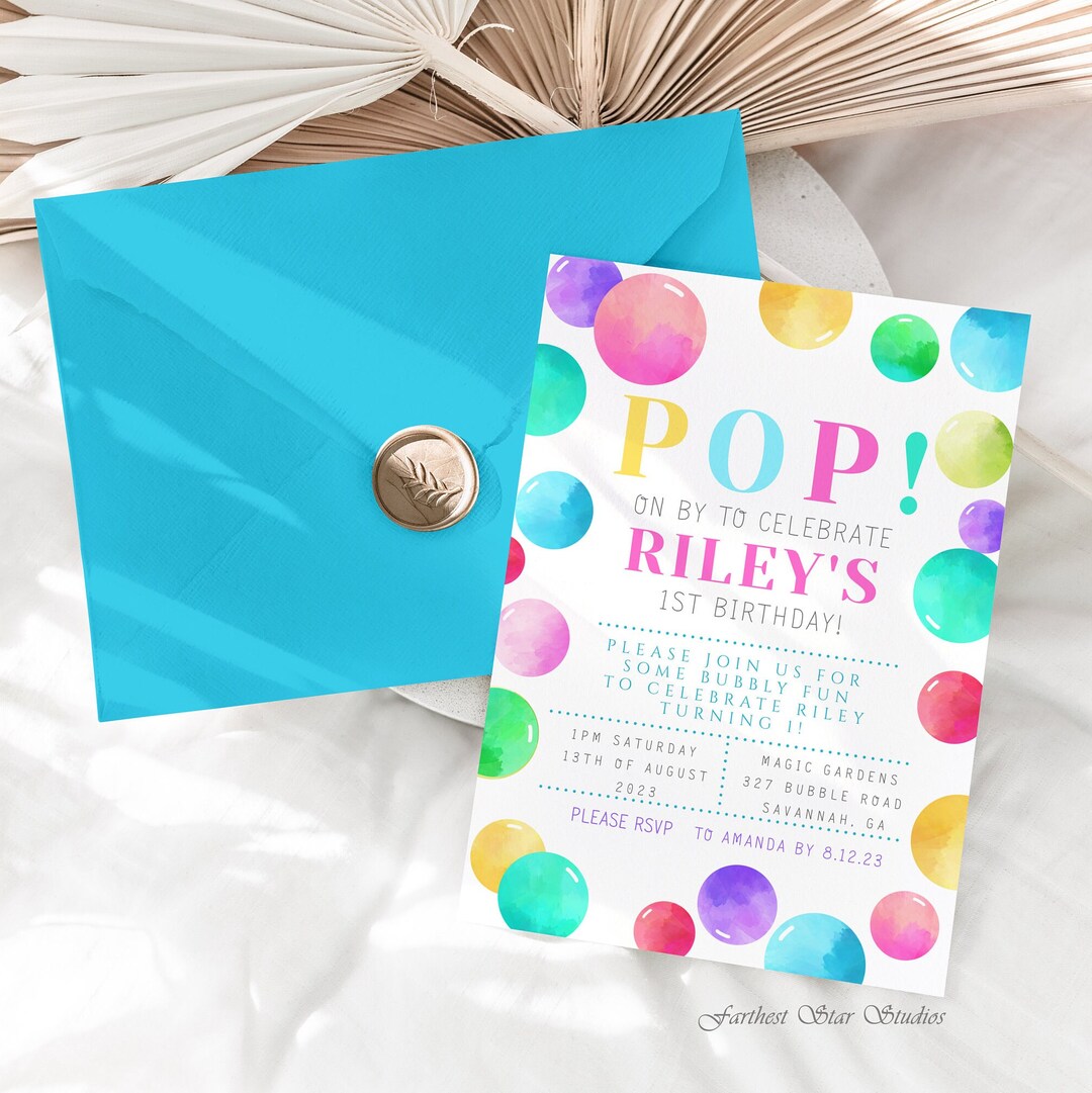 Pop! Bubble Birthday Invitation - Bright Bubbles Invitation - Printable ...
