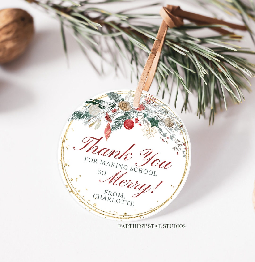 Holiday Teacher Appreciation Thank You Tags, Holiday Gift Tags, Holiday ...