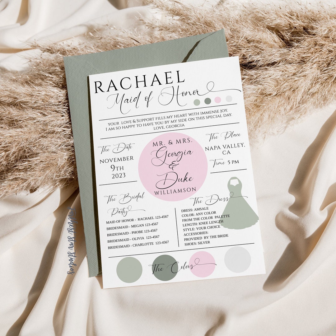 Bridal Party Info Card - QR Code Card, Minimalist Bridesmaid Proposal ...