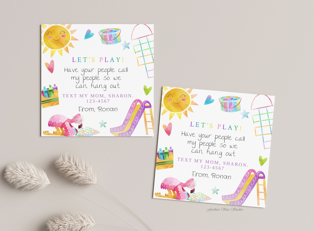 Playground Playdate Cards, Summer Play Date Card, Printable End of School Tags for Kids, Play ...