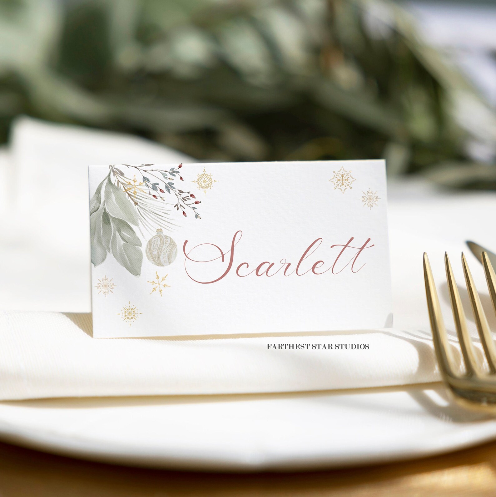 Holiday Name Cards, Winter Table Decor, Christmas Dinner Place Card ...