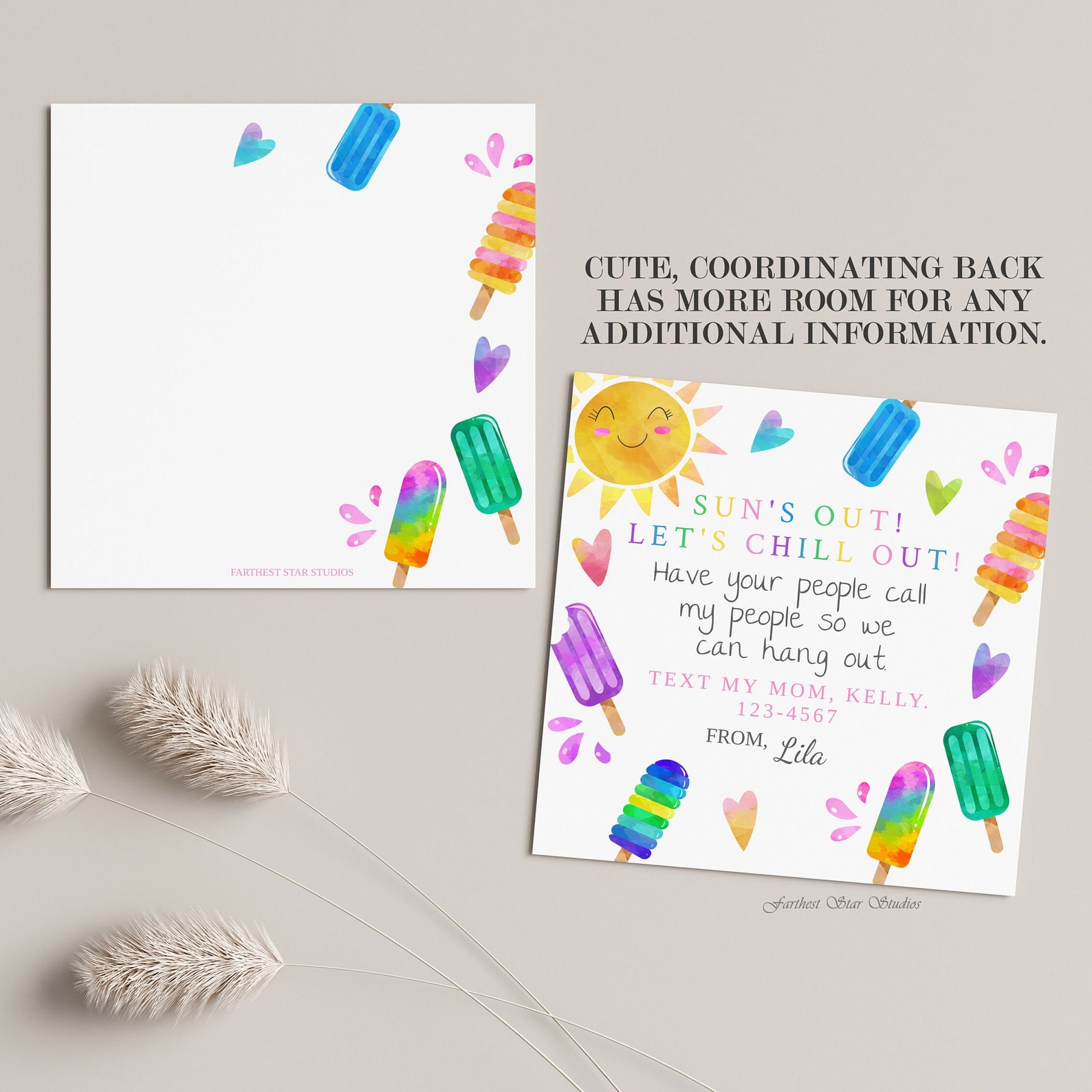 Popsicle Playdate Cards, Summer Play Date Card, Printable Back to ...