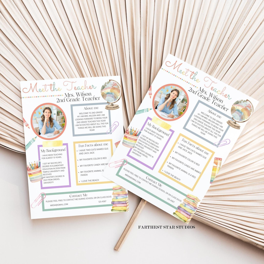 Boho Rainbow Meet the Teacher Flyer, All About My Teacher Template ...