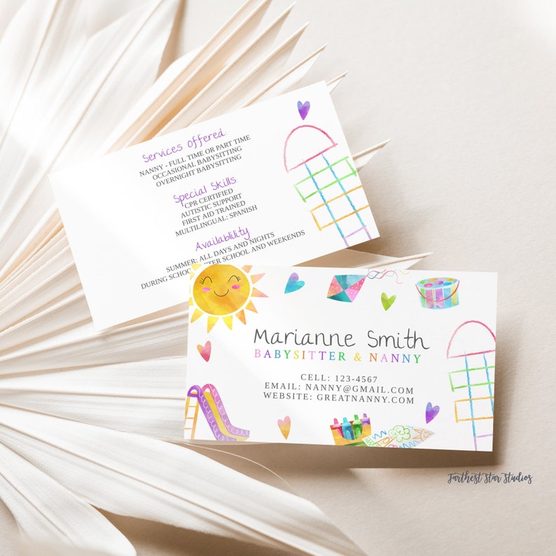Babysitter Business Cards Playground, Summer Play Date Card, Printable ...