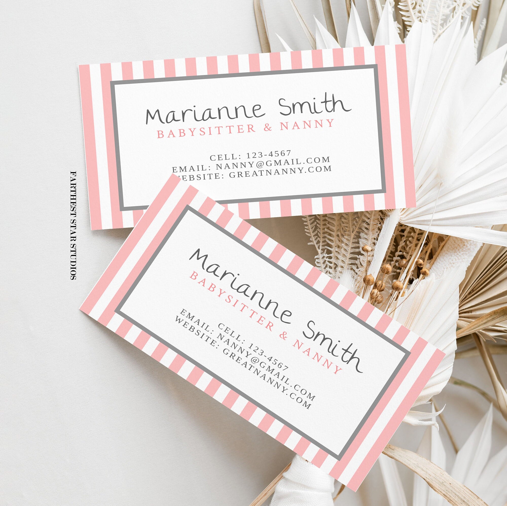 Pink Babysitter Business Cards, Summer Play Date Card, Printable ...