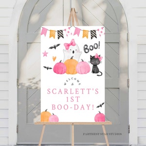 Boo! Birthday Girl Sign, Pink and Orange Halloween Birthday, Boo! I'm ...