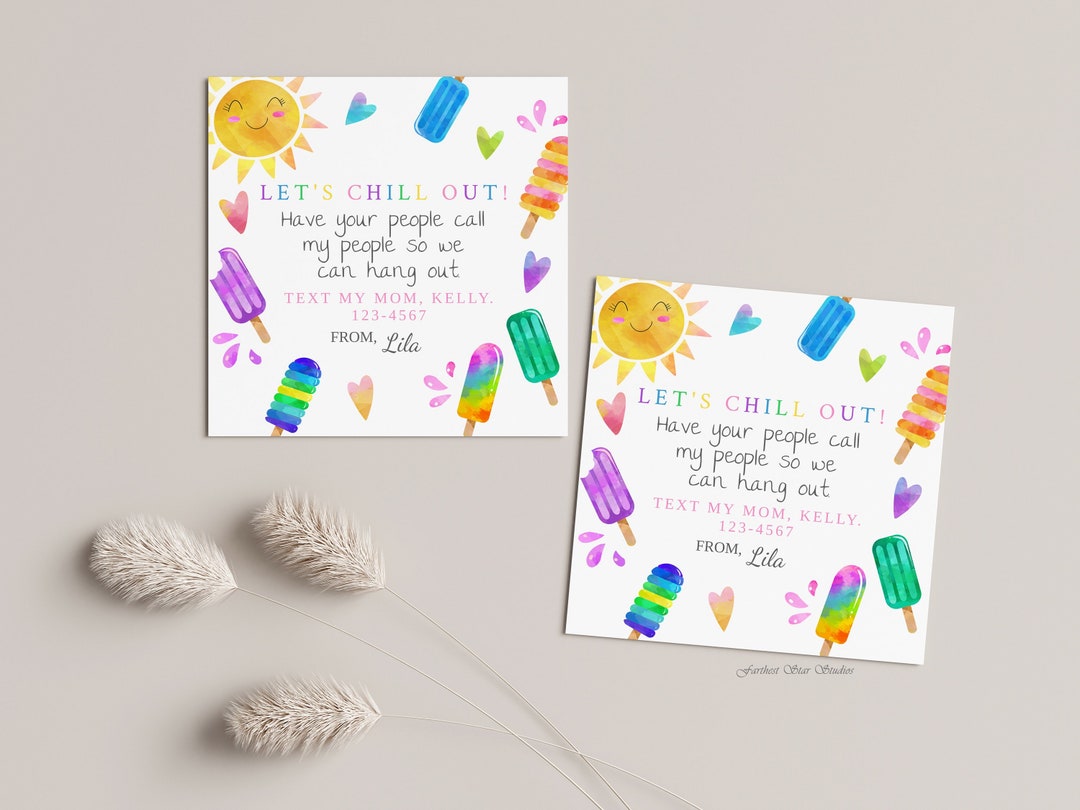 Popsicle Playdate Cards, Summer Play Date Card, Printable End of School ...