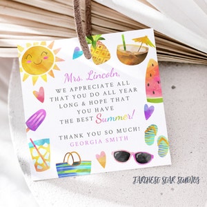 Summer Teacher Appreciation Thank You Tags \stickers, End of Year Gifts ...