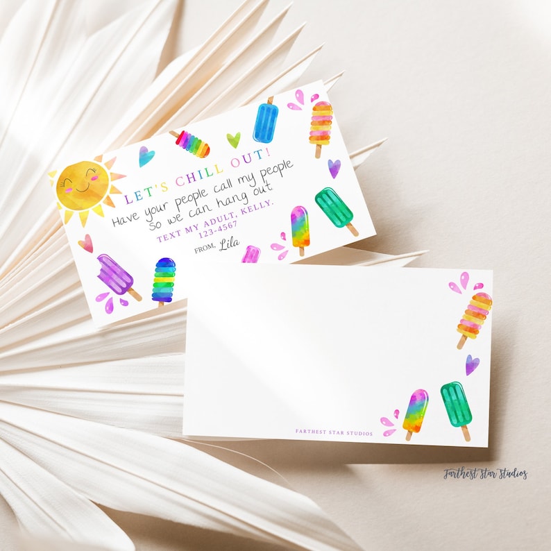 Popsicle Playdate Cards, Summer Play Date Card, Printable Back to ...
