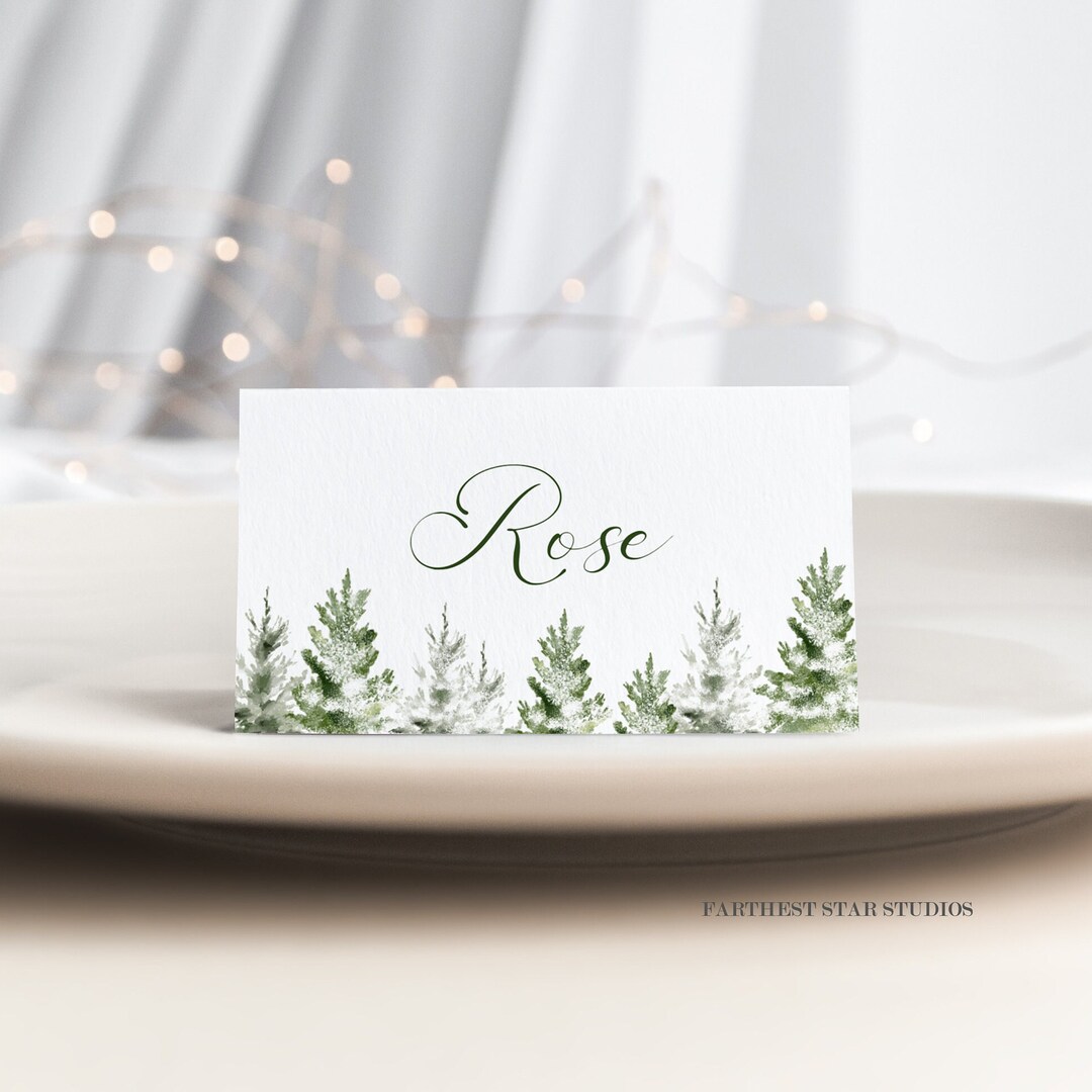 Holiday Place Cards, Winter Table Decor, Christmas Placecard, Editable ...