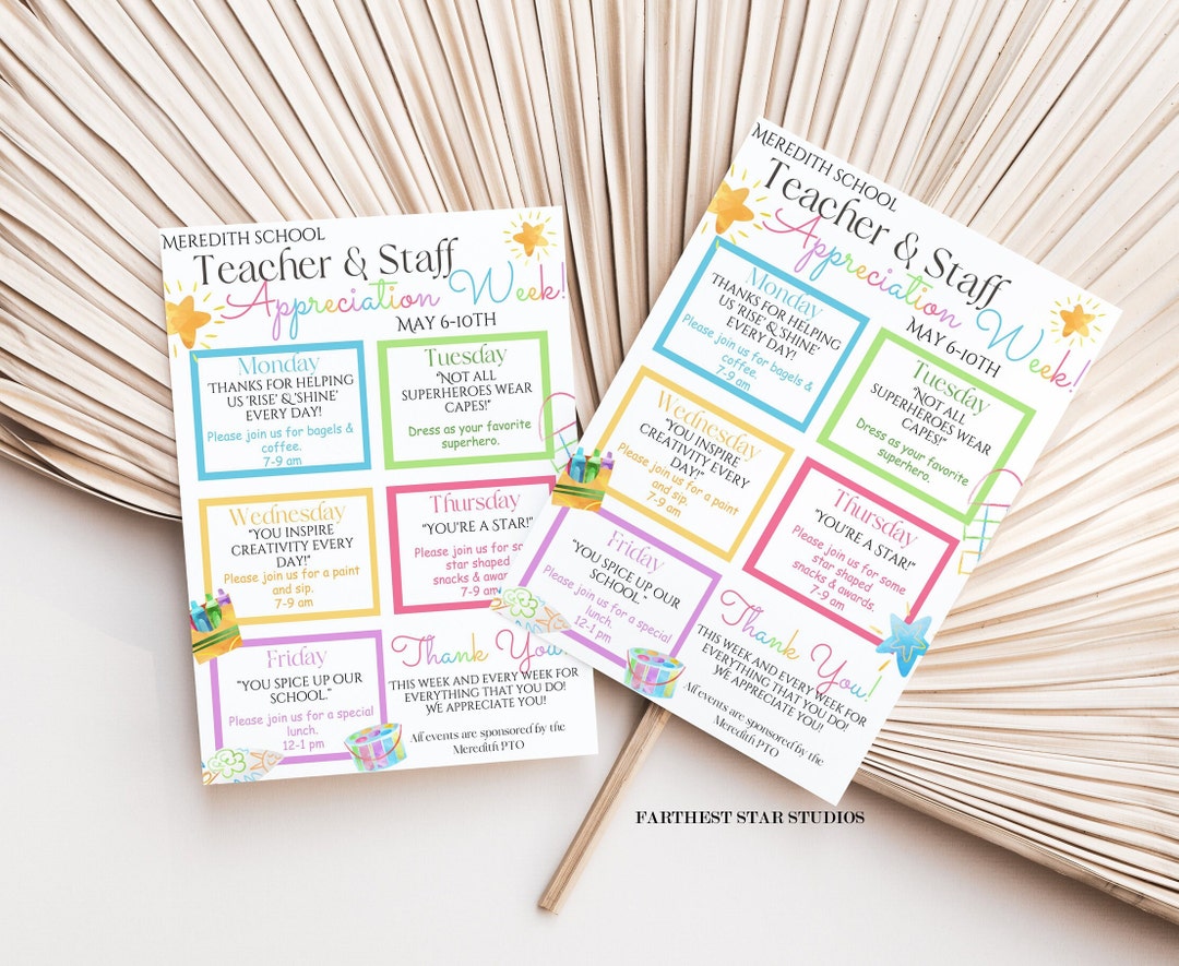 Teacher Appreciation Week Itinerary Flyer, Teacher Staff Appreciation ...