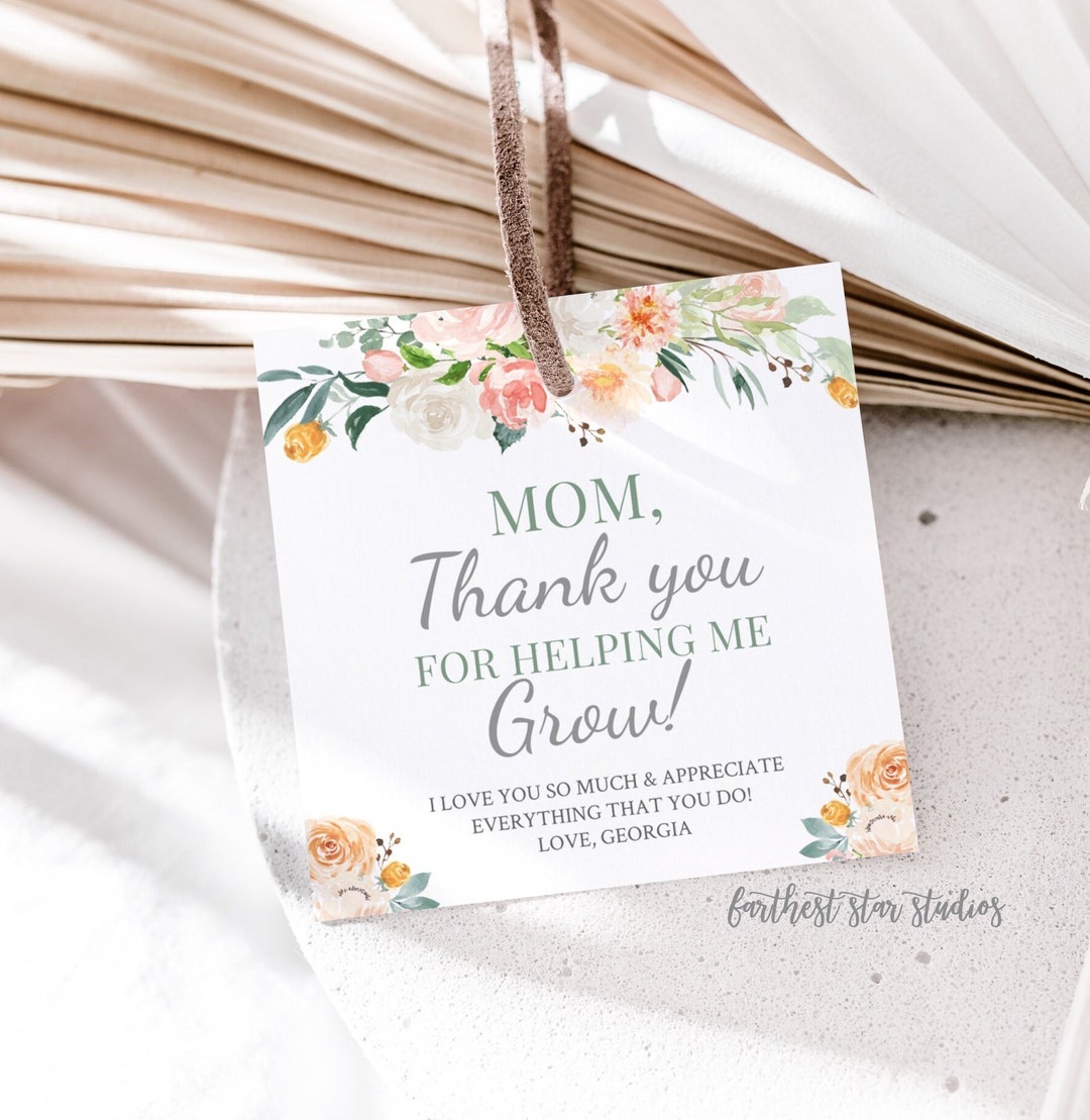 Flower Mother's Day 4" Card - Thank You for Helping Me Grow - Thank You ...