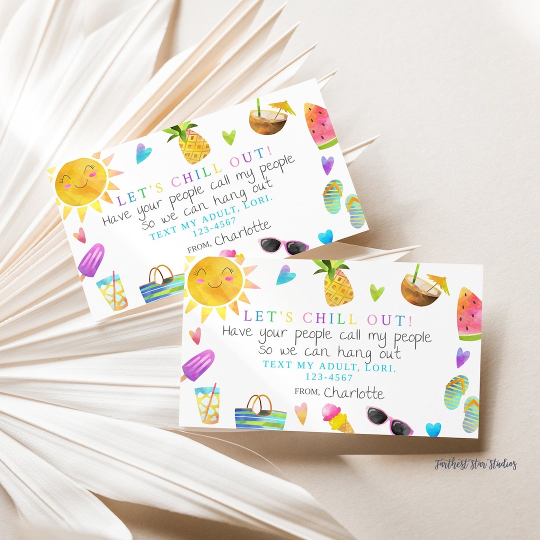 Summer Playdate Cards, Summer Play Date Card, Printable End of School ...