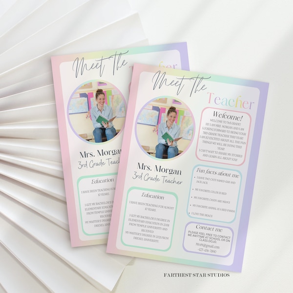 Rainbow Meet the Teacher Flyer, All About My Teacher Template, Editable ...