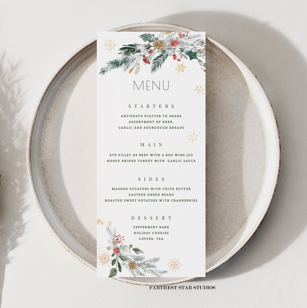 Christmas Party Menu, Holiday Bakery Menu, Minimalist Winter Menu ...