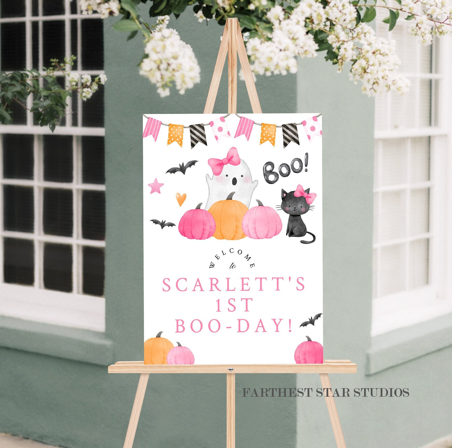 Boo Birthday Girl Sign, Pink and Orange Halloween Birthday, Boo I'm Two ...