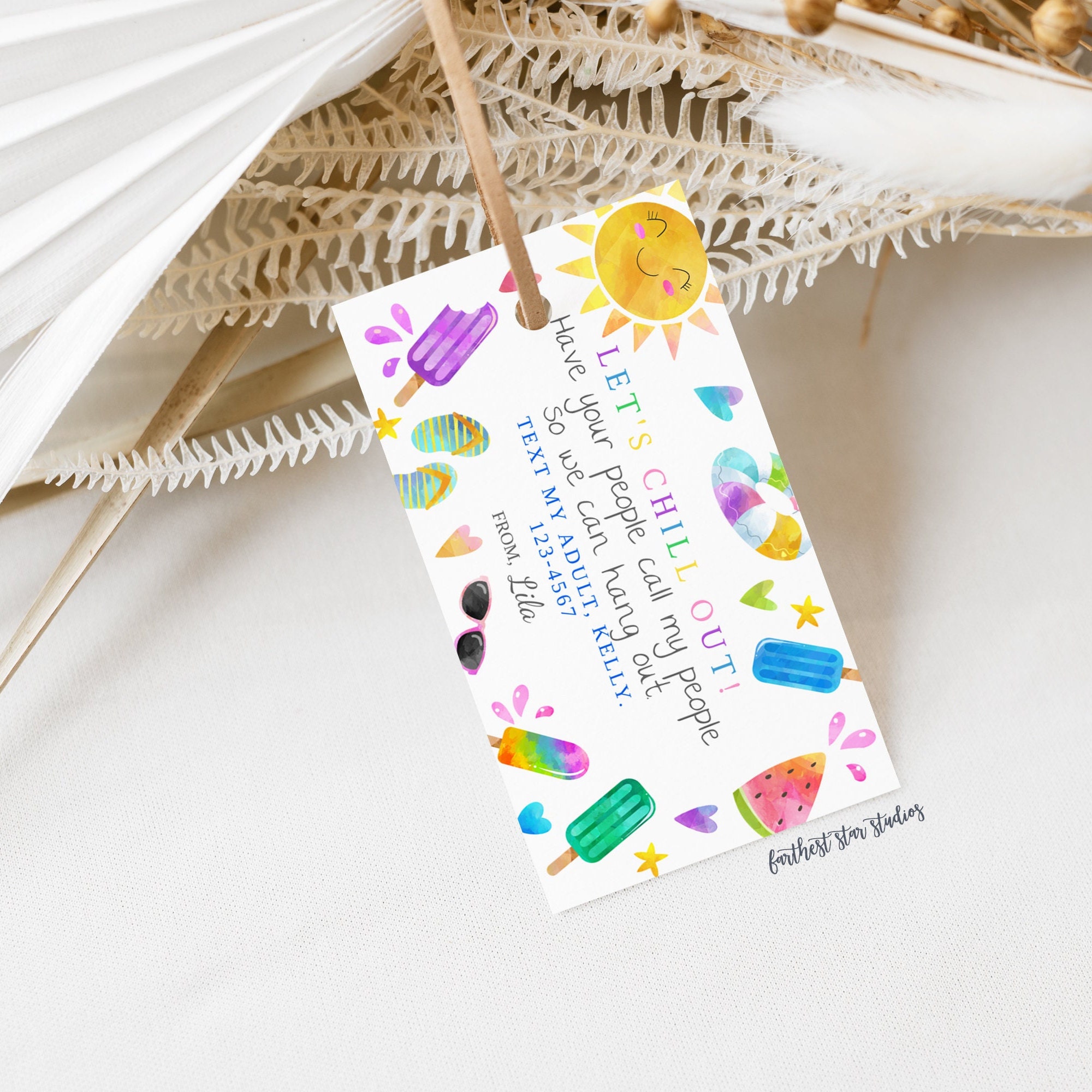 Summer Playdate Cards, Summer Play Date Card, Printable End of School ...