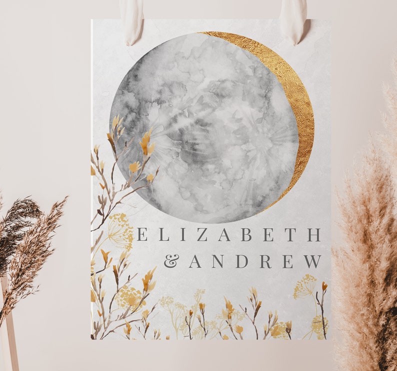 Rustic Golden Moon Welcome Sign, Celestial Wedding Sign, Celestial ...