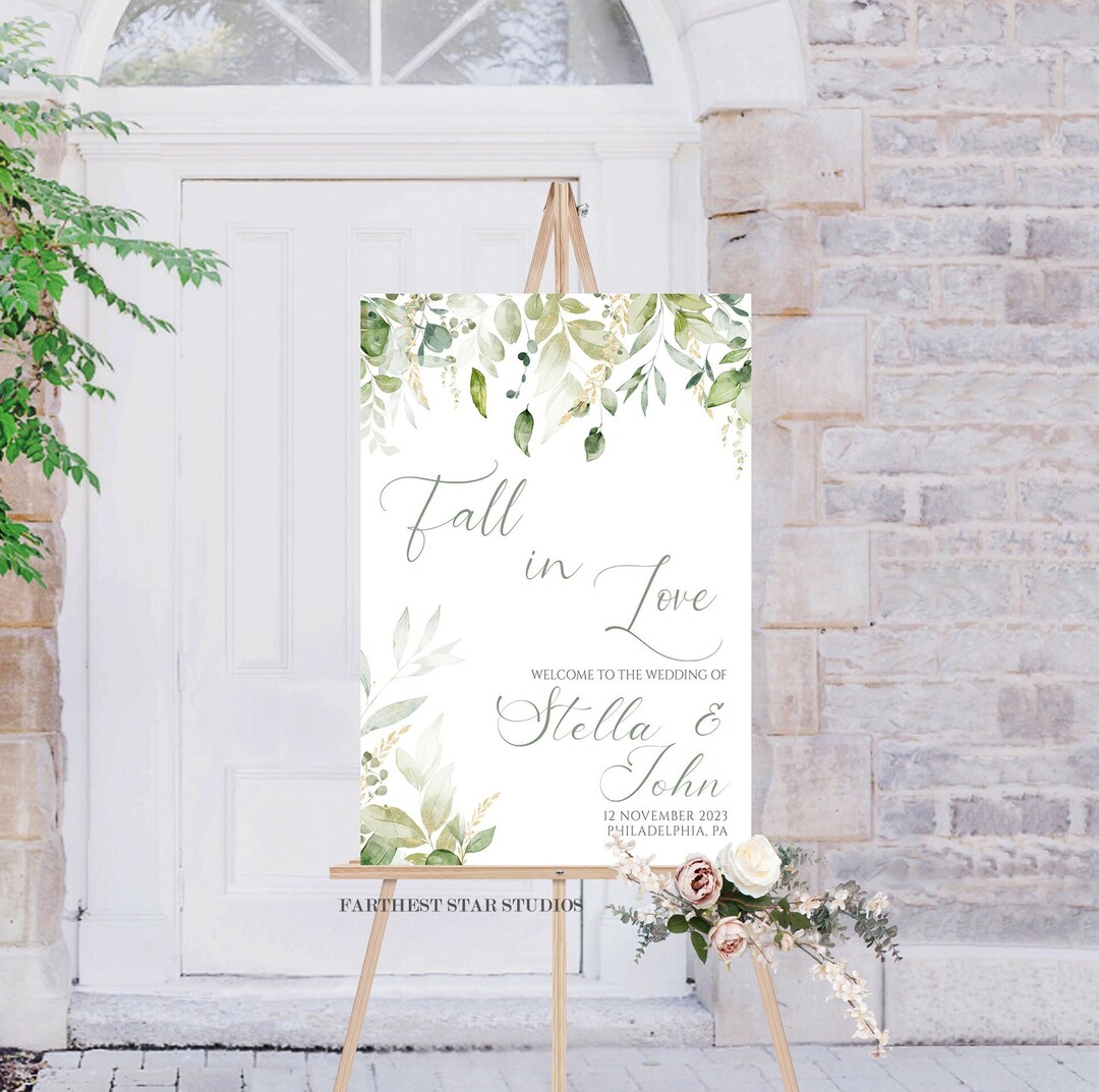 Fall in Love Wedding Welcome Sign, Fall in Love Sign, Sage Green and ...