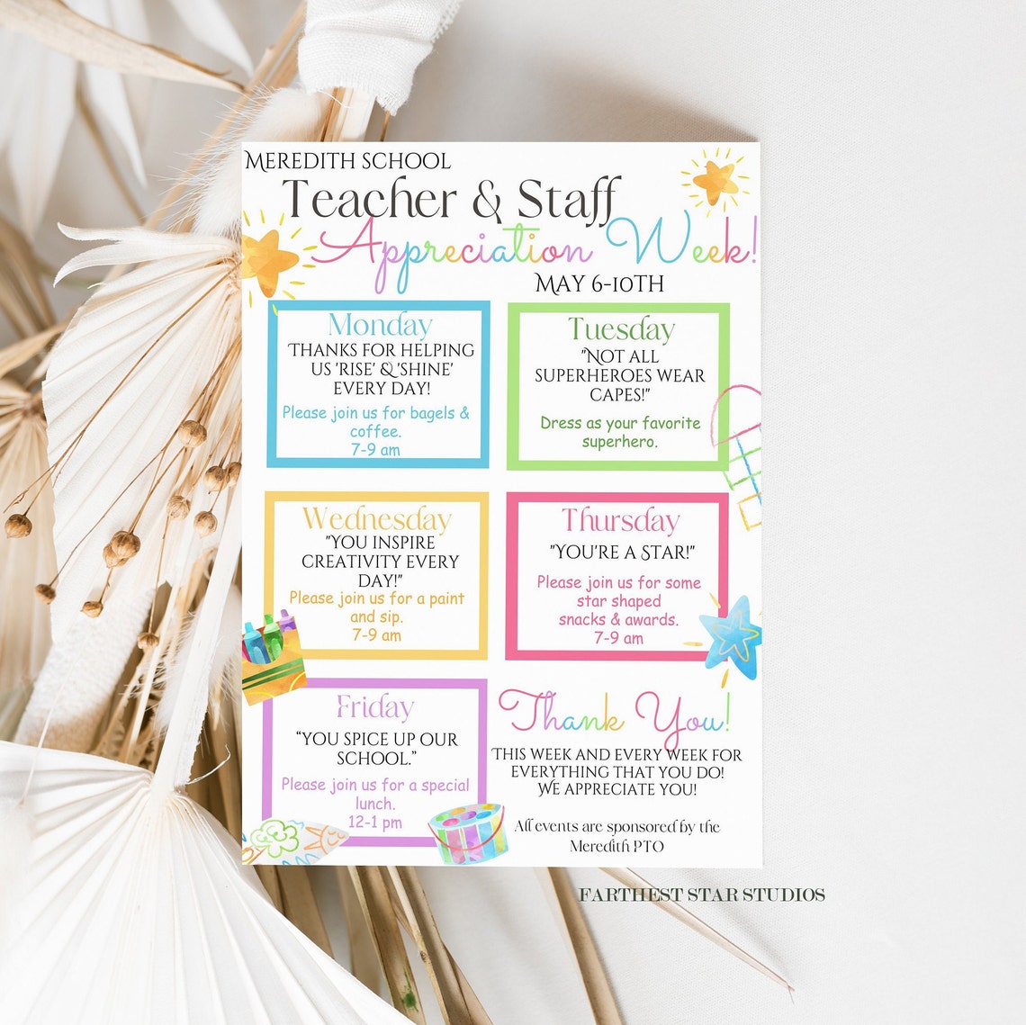 Teacher Appreciation Week Itinerary Flyer, Teacher Staff Appreciation ...