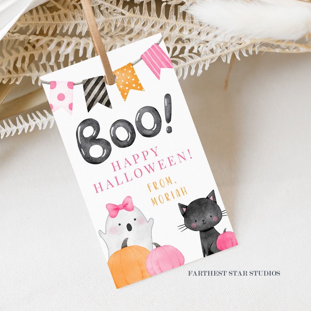 Pink Halloween Gift Tag, Pink and Orange Halloween Gift Tag, Halloween ...