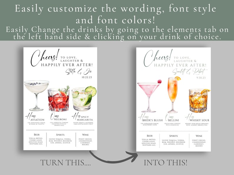 Cheers! Bar Menu, Modern Bar Menu Template, Signature Drink Menu ...