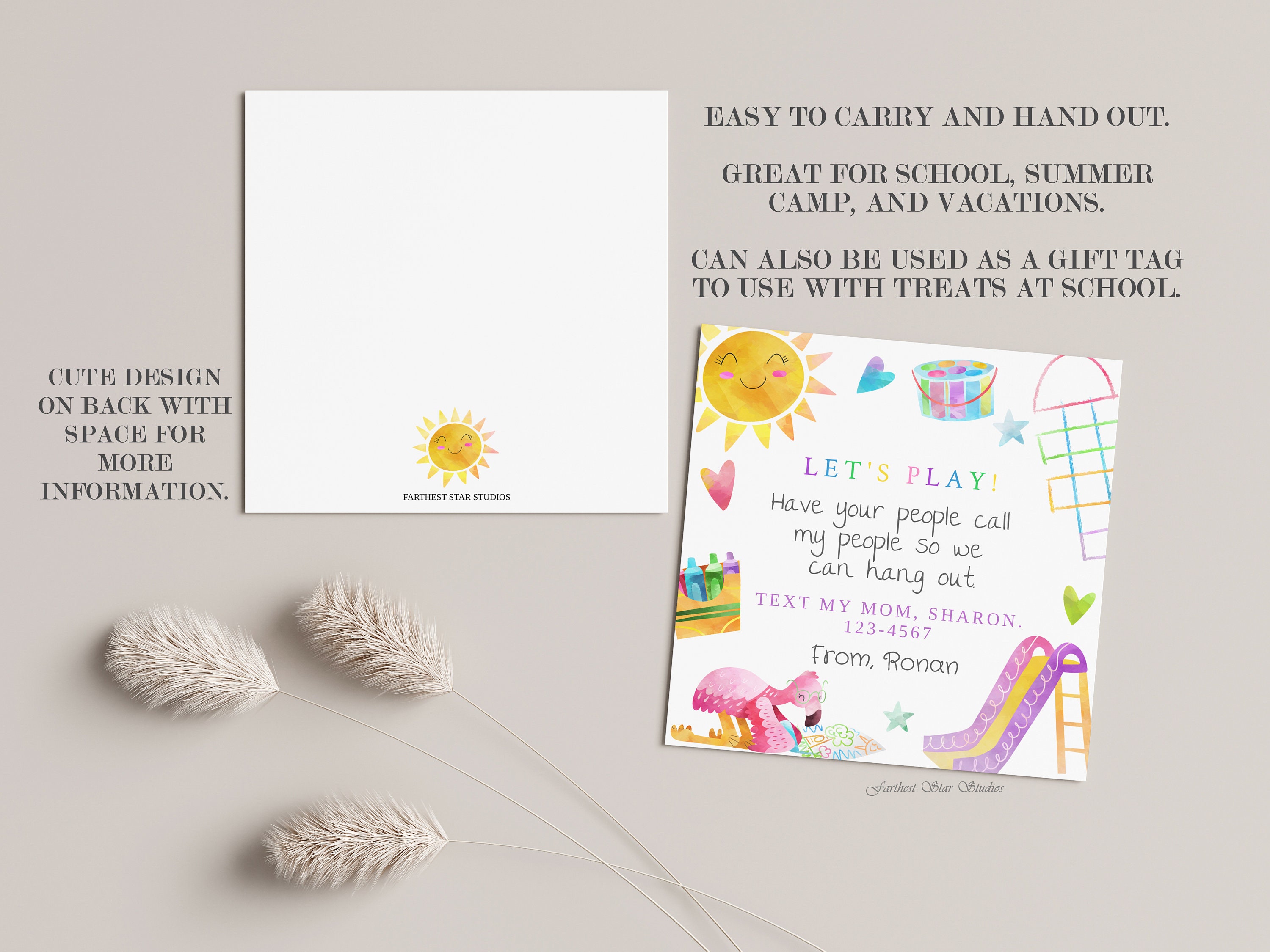 Playground Playdate Cards, Summer Play Date Card, Printable End of ...