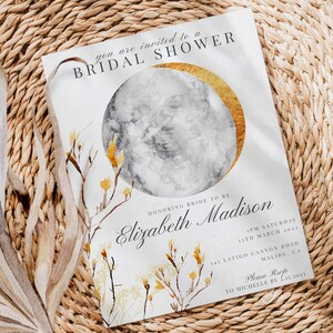 Rustic Golden Moon Printable Wedding Invitations, Celestial Wedding ...