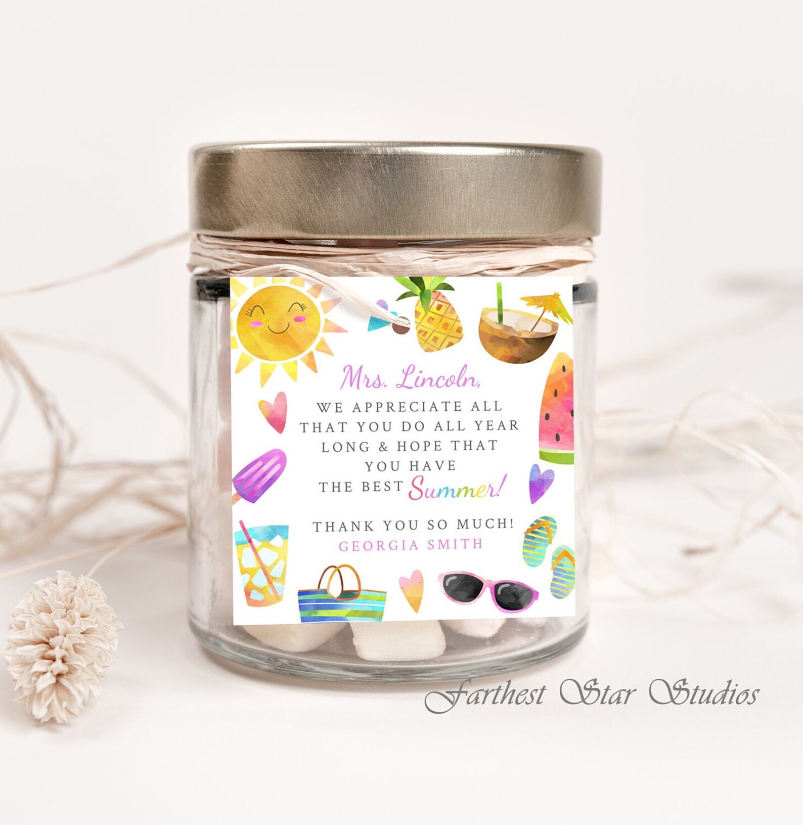 Summer Teacher Appreciation Thank You Tags stickers, End of Year Gifts ...